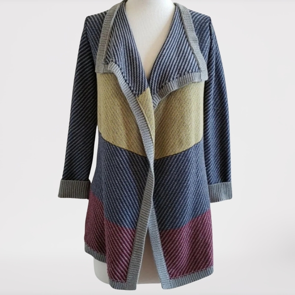 CAbi | Sweaters | Cabi Waterfall Relaxed Yellow Grey Color Block Open ...